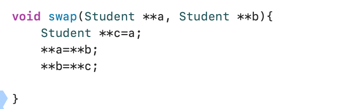 Solved void swap(Student **a, Student **b) { Student **c=a; | Chegg.com