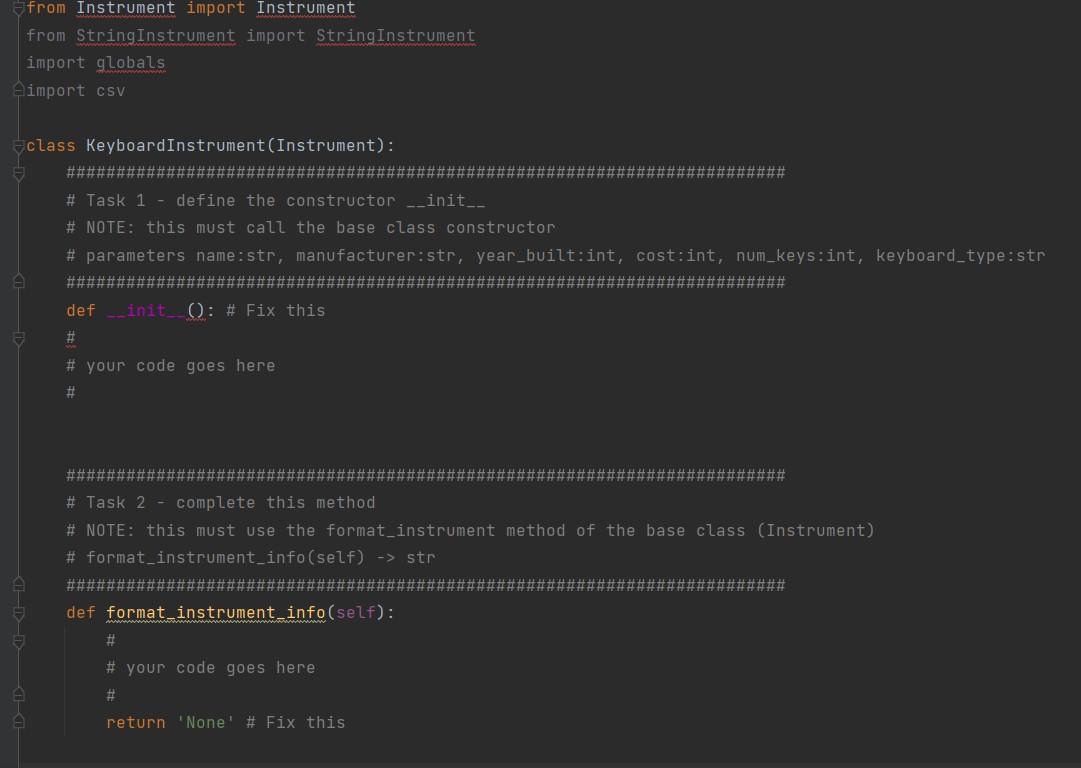 Solved Given the base class Instrument, define the _ init _ | Chegg.com