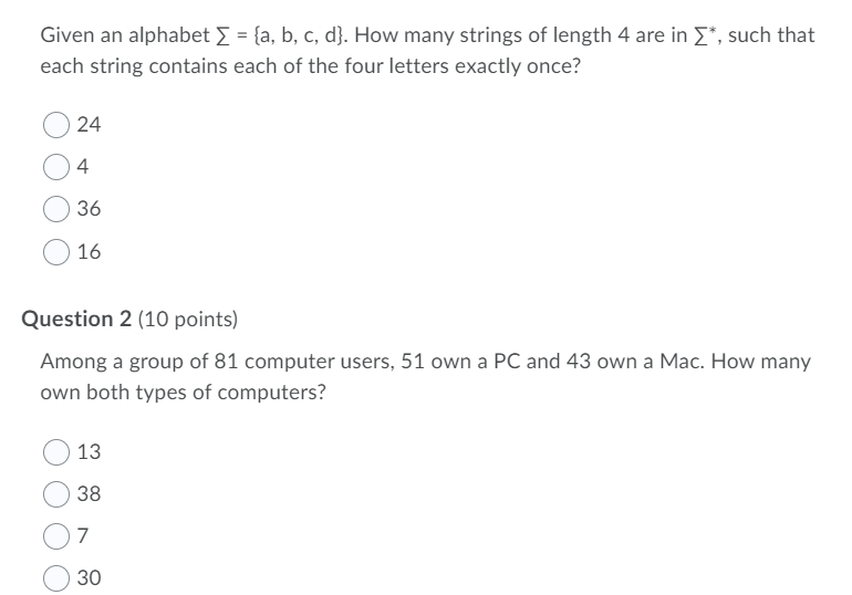 Solved Given an alphabet = {a, b, c, d]. How many strings of | Chegg.com
