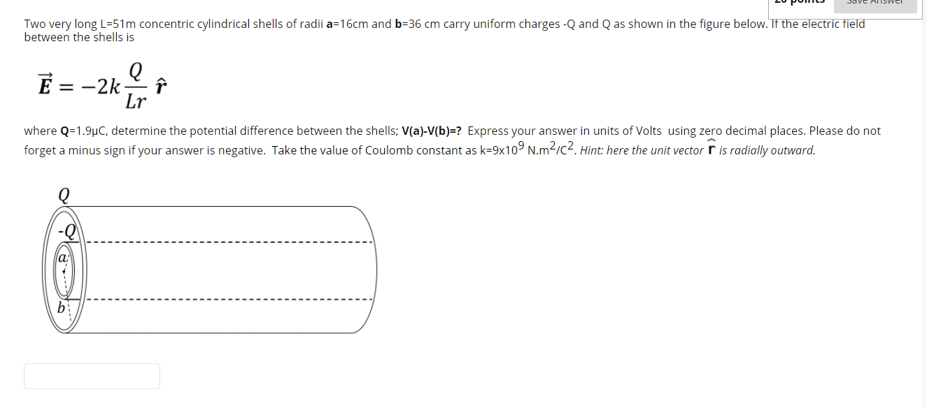 Solved Two very long L=51m concentric cylindrical shells | Chegg.com