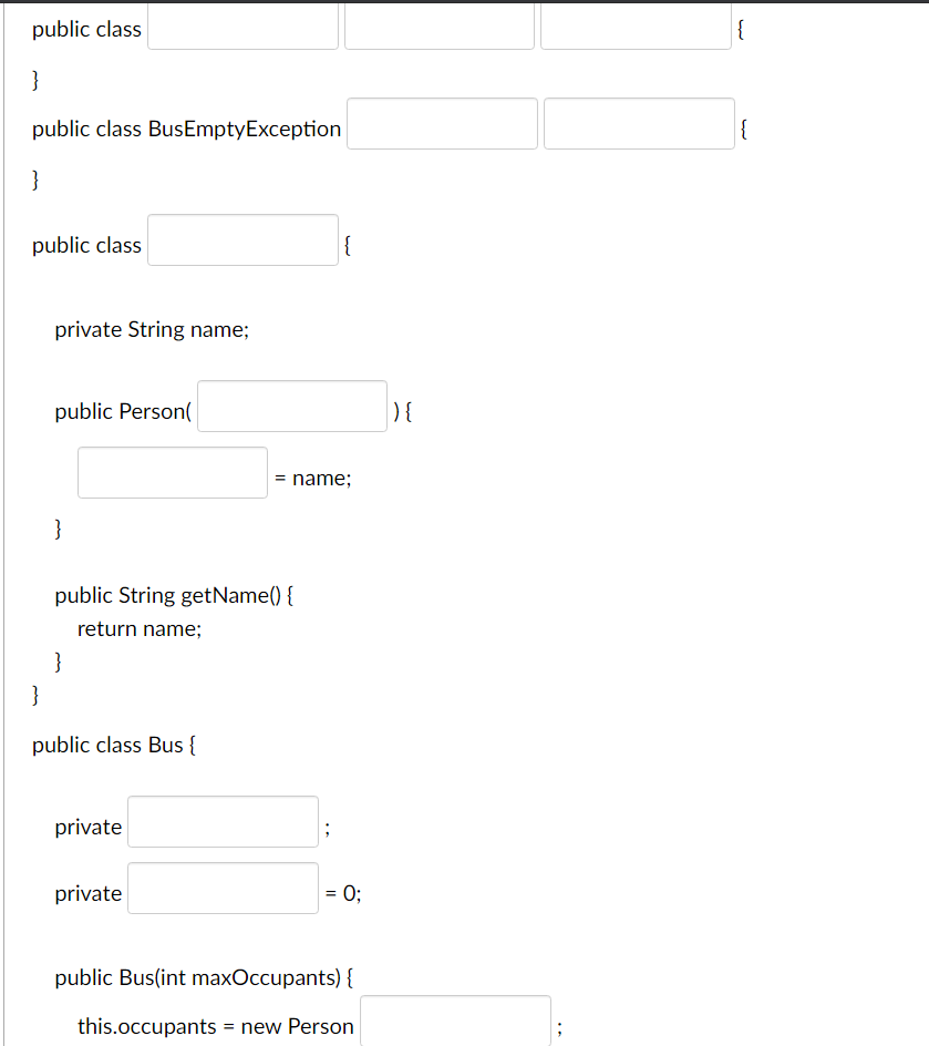 Solved • Create an exception class named BusFullException. . | Chegg.com