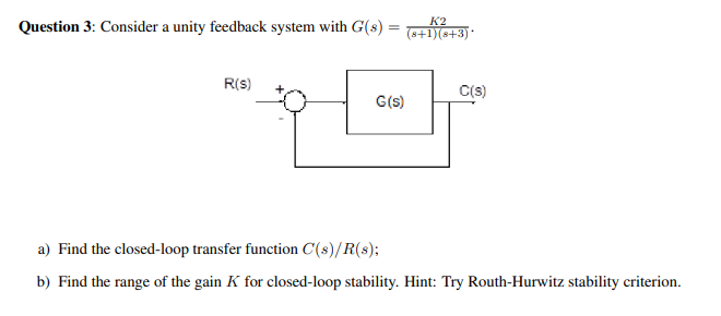 Solved Question 3: Consider a unity feedback system with | Chegg.com