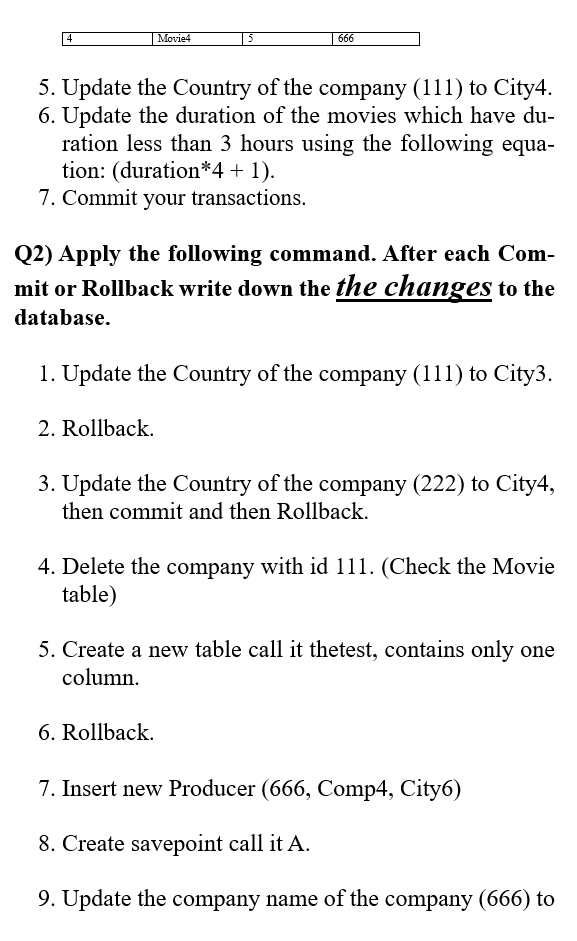 Solved Lab Exercises: Q1) Do the following: 1. Create table | Chegg.com