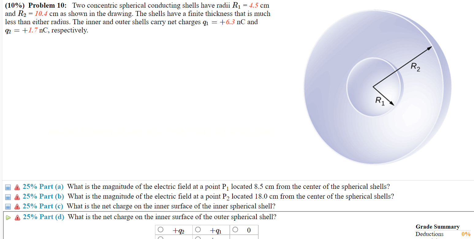 Solved (10\%) Problem 10: Two concentric spherical | Chegg.com