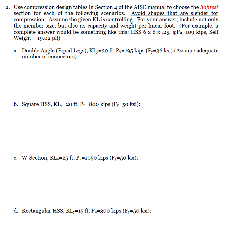 Solved 2. Use compression design tables in Section 4 of the | Chegg.com