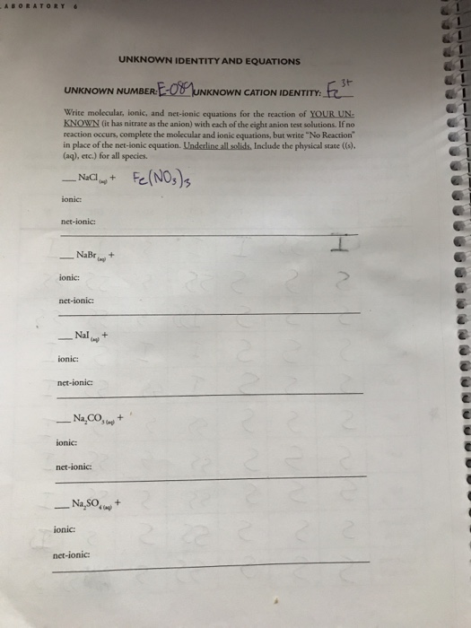 Solved ABORATORY UNKNOWN IDENTITY AND EQUATIONS UNIKNOWN | Chegg.com