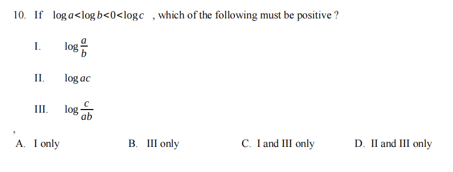 Solved If logablogaclogcabloga, ﻿which of ﻿the following | Chegg.com