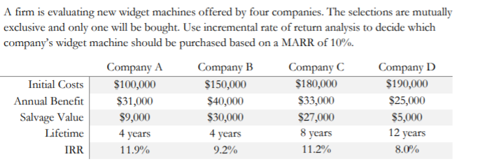 Solved A firm is evaluating new widget machines offered by | Chegg.com