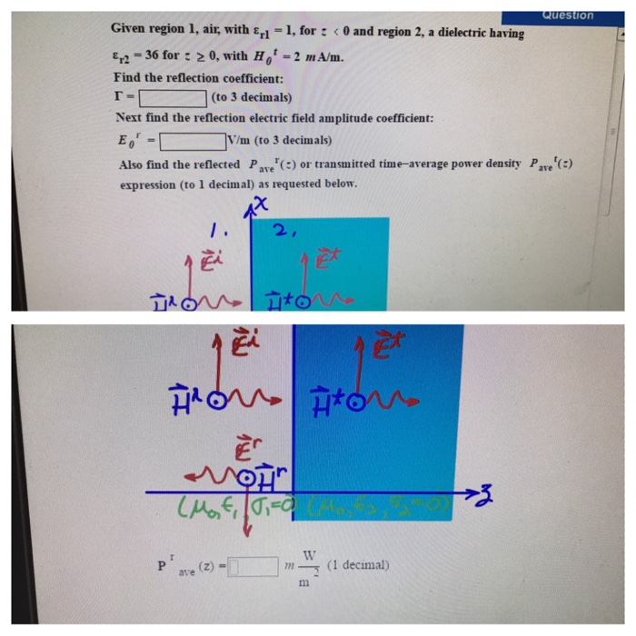 Solved Given region 1, air, with epsilon_r1 = 1. for z