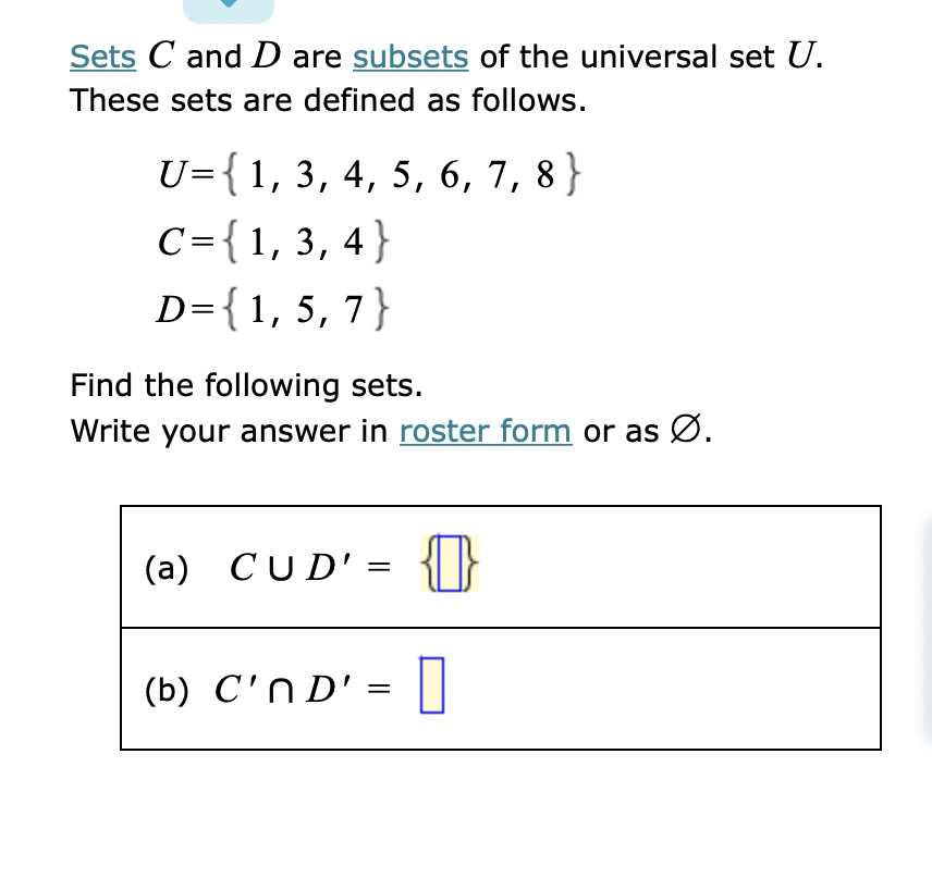 Solved Sets C and D are subsets of the universal set U. | Chegg.com