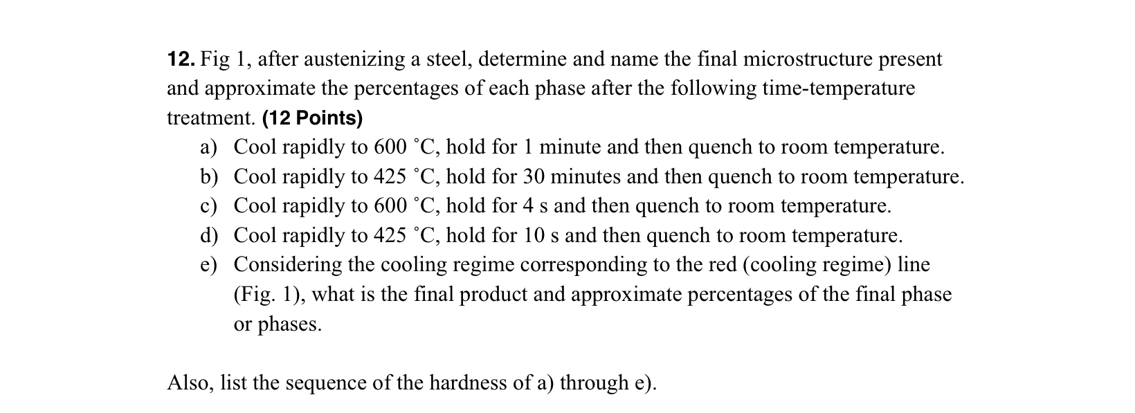 Solved Time, seconds12. Fig 1, after austenizing a steel, | Chegg.com