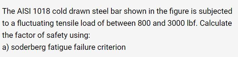Solved The AISI 1018 cold drawn steel bar shown in the | Chegg.com