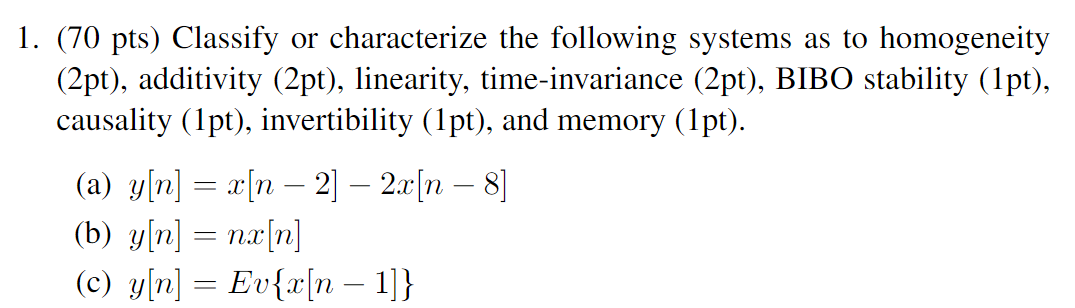 Solved 1. (70 pts) Classify or characterize the following | Chegg.com