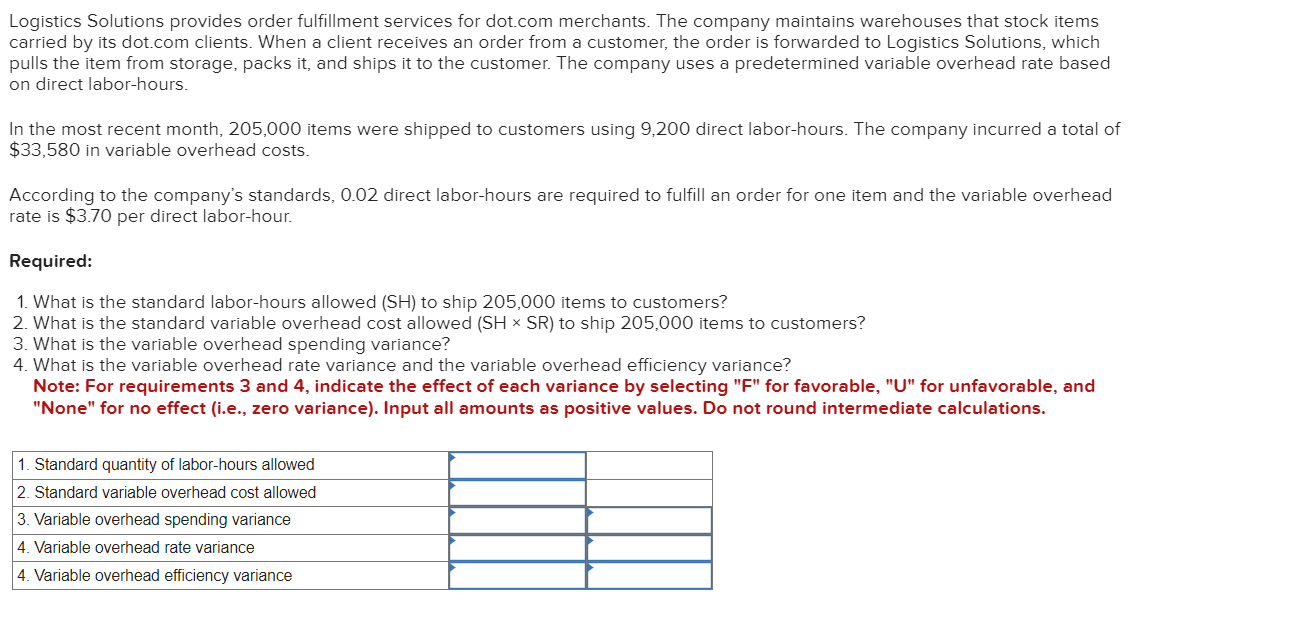 Solved Logistics Solutions provides order fulfillment | Chegg.com