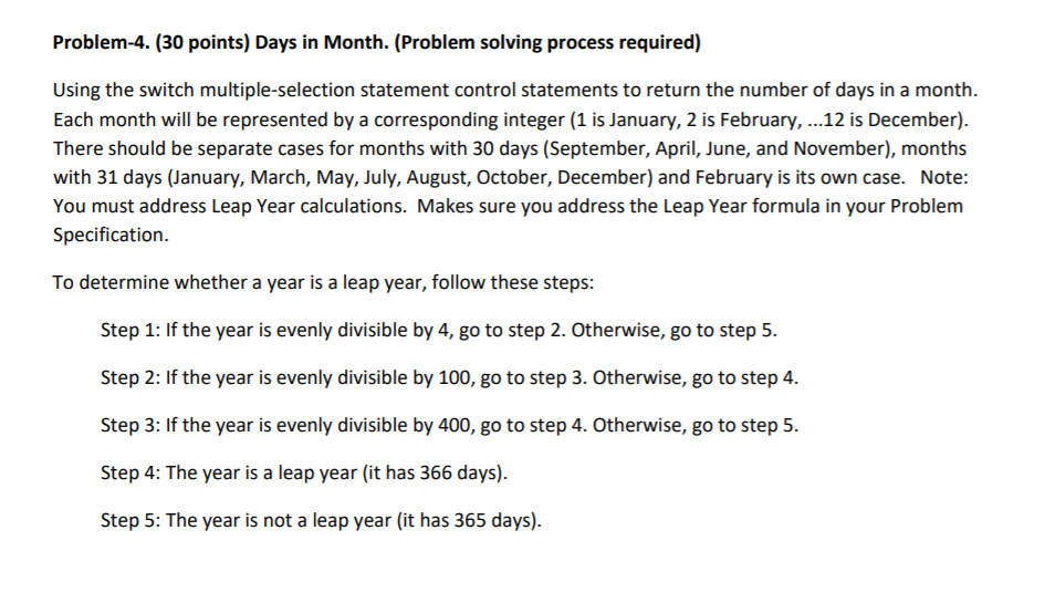 Solved Problem-4. (30 points) Days in Month. (Problem | Chegg.com