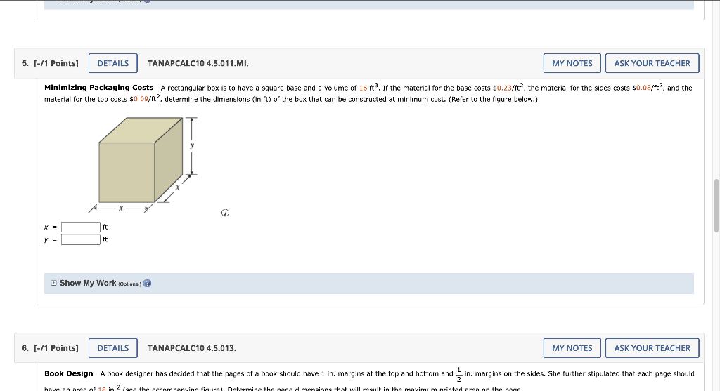Solved Minimizing Packaging Costs A rectangular box is to | Chegg.com