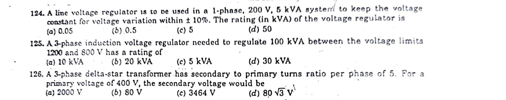 Solved 124. A line voltage regulator is to be used in a | Chegg.com