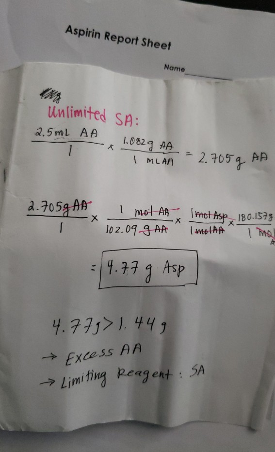 Solved Aspirin Report Sheet Results 1. Calculate the r Nar 1 | Chegg.com