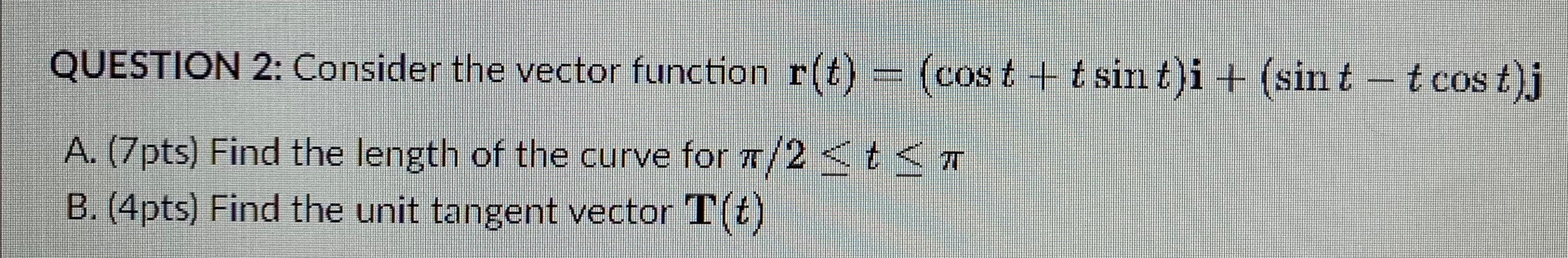 Solved QUESTION 2: Consider the vector function | Chegg.com