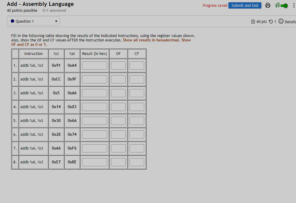 Solved Add - Assembly Language 40 points possible 0/1 | Chegg.com