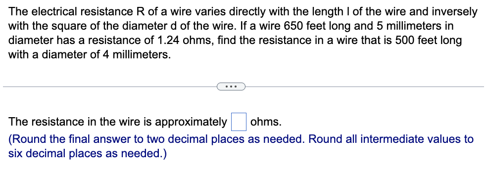 Solved The electrical resistance R of a wire varies directly | Chegg.com