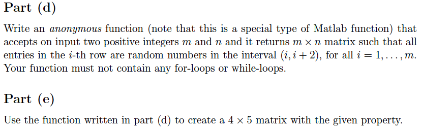 Solved Part D Write An Anonymous Function Note That This 5673