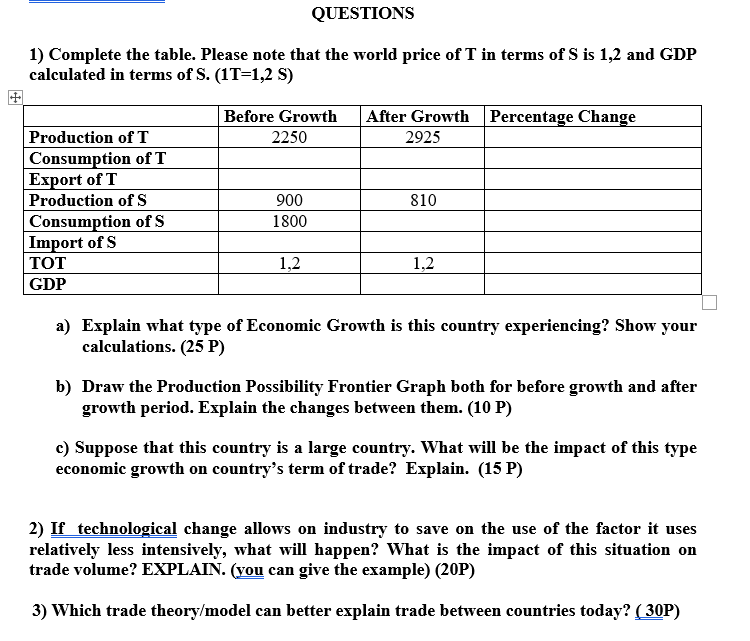 Solved QUESTIONS 1) Complete the table. Please note that the | Chegg.com