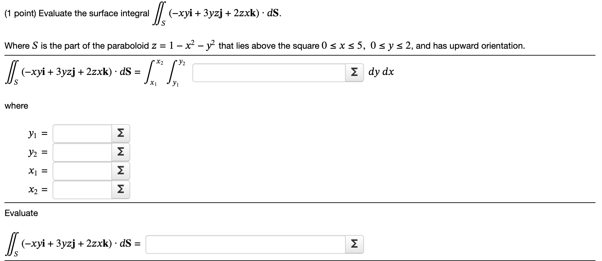Solved (1 point) Evaluate the surface integral | Chegg.com