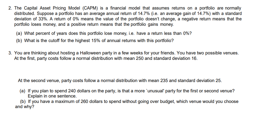 Solved 2. The Capital Asset Pricing Model (CAPM) is a | Chegg.com