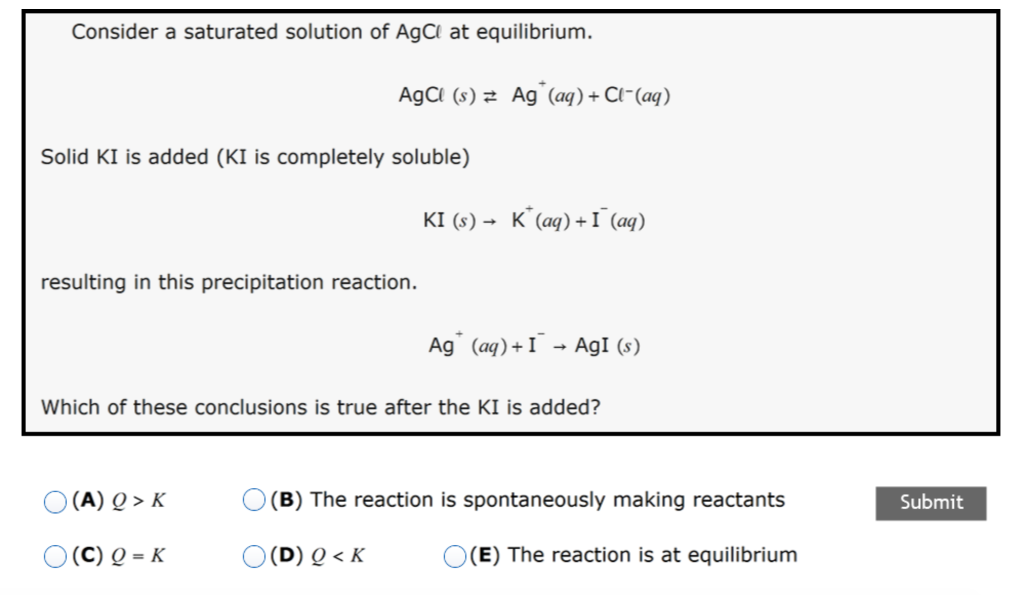 Solved Consider a saturated solution of AgCi at equilibrium. | Chegg.com