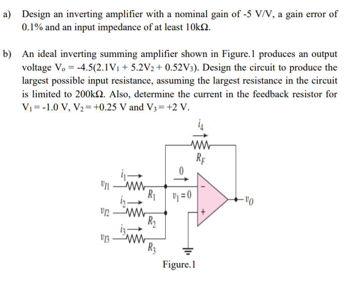 Solved Design an inverting amplifier with a nominal gain of | Chegg.com
