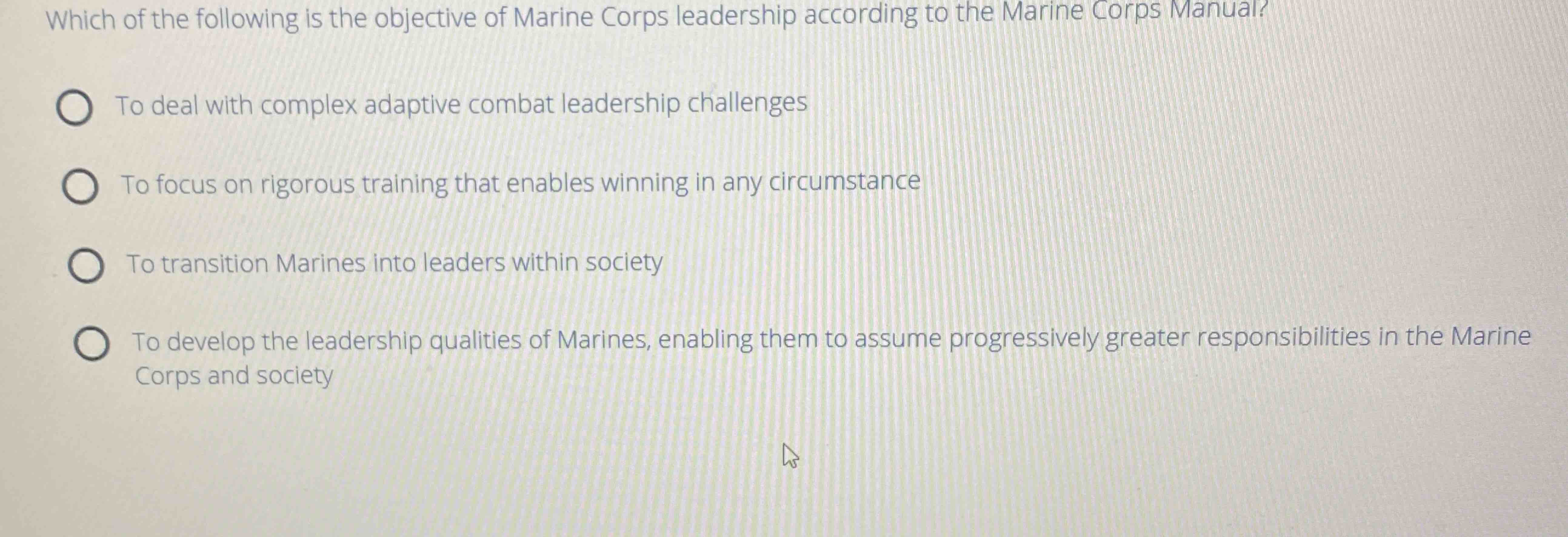 Solved Which of the following is the objective of Marine | Chegg.com