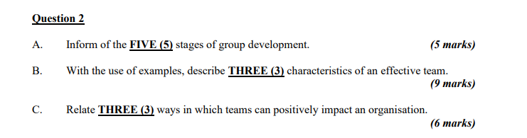 Question 2 A. Inform of the FIVE (5) stages of group | Chegg.com