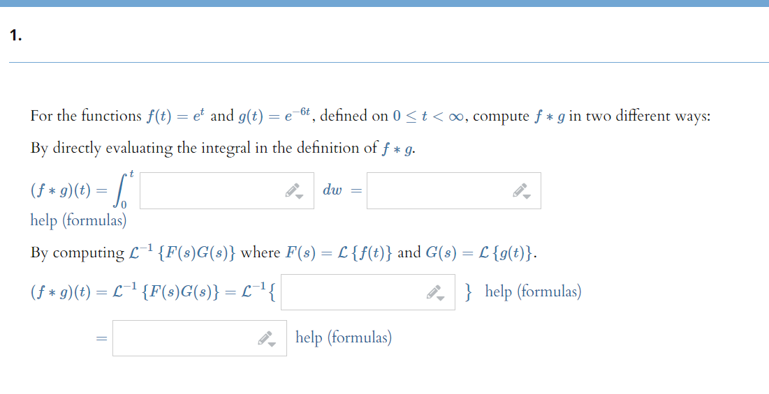 Solved For the functions f(t) = et and g(t) = e-6t, defined | Chegg.com