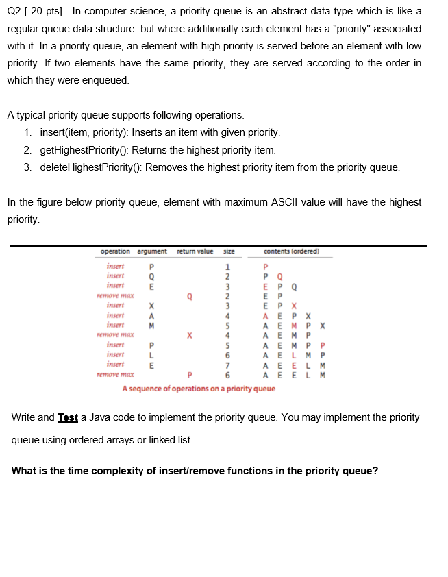 Solved Q2 [ 20 Pts] In Computer Science A Priority Queue