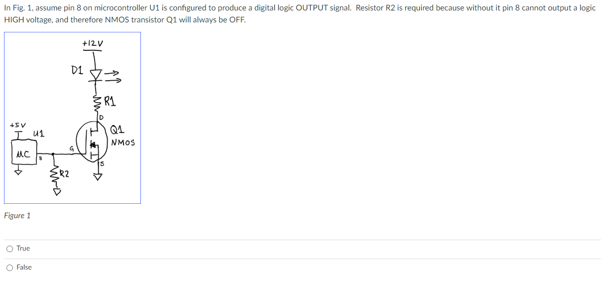 Solved In Fig. 1, assume pin 8 on microcontroller U1 is | Chegg.com