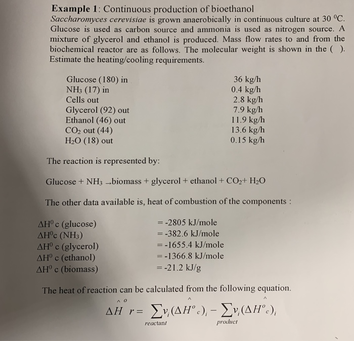 Solved Example 1: Continuous production of bioethanol | Chegg.com