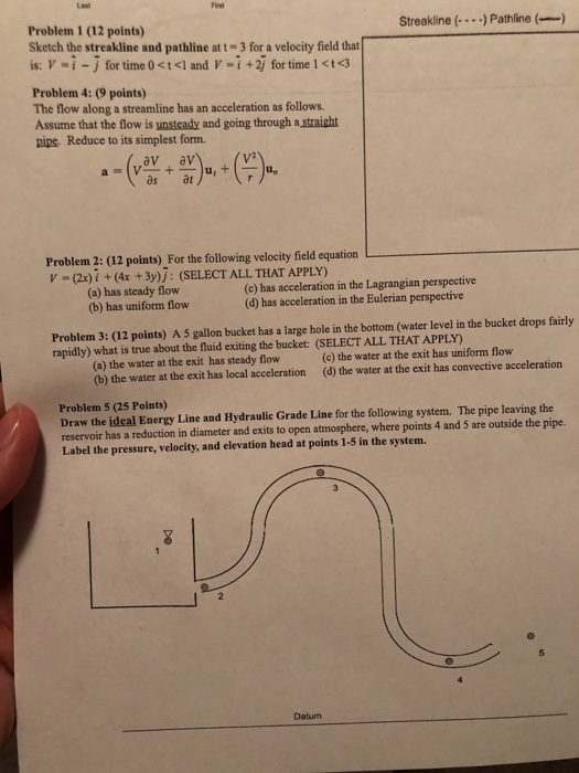 Solved Last inst Streakline (..--) Pathline (-) Problem 1 | Chegg.com