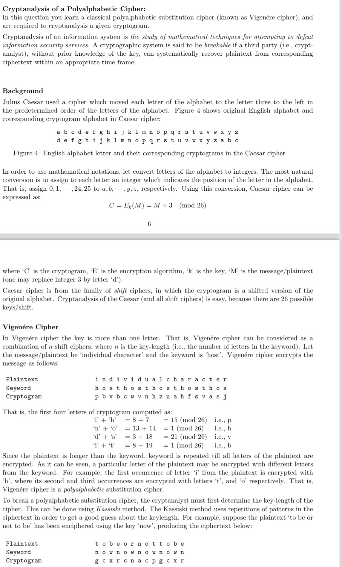Solved Cryptanalysis of a Polyalphabetic Cipher: In this | Chegg.com