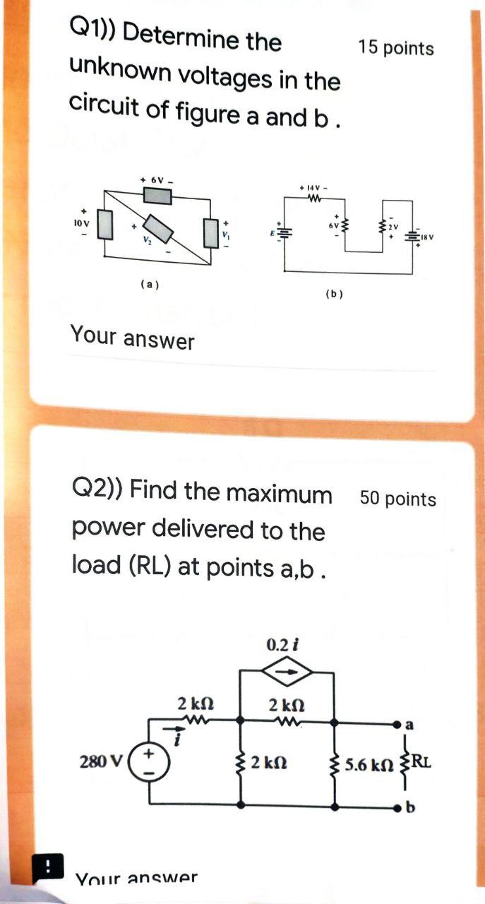 Solved 15 points Q1)) Determine the unknown voltages in the | Chegg.com