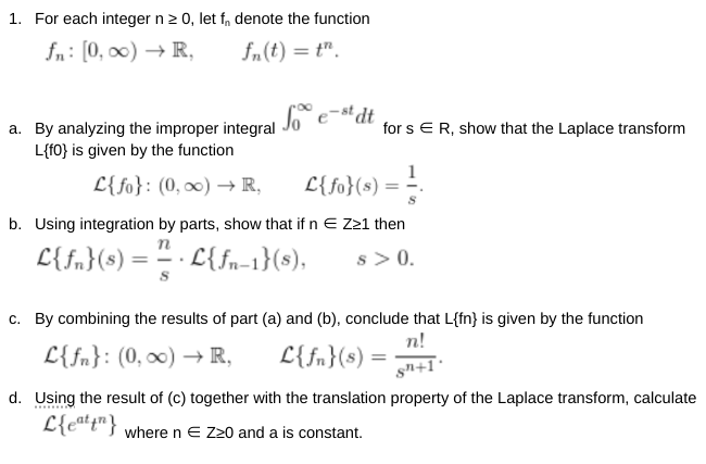 Solved 1. For each integer n≥0, let fn denote the function | Chegg.com