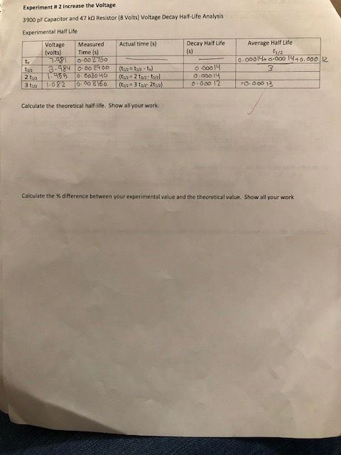 Solved Experiment # 2 Increase the Voltage 3900 pf Capacitor | Chegg.com
