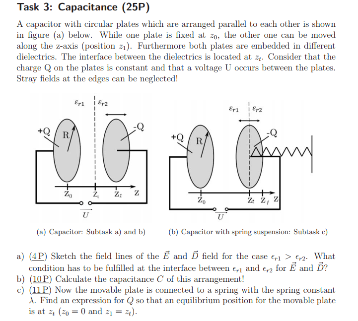 Solved Task 3: Capacitance (25P) A capacitor with circular | Chegg.com