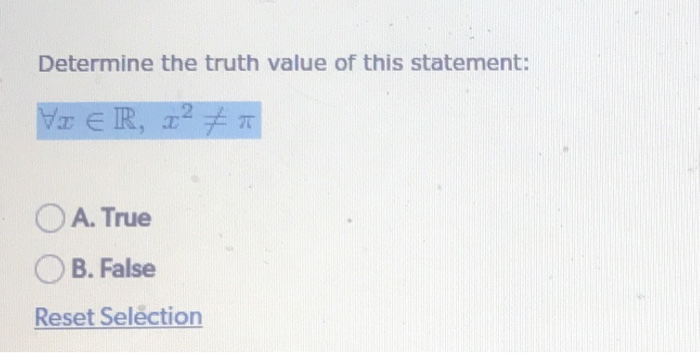 Solved Determine the truth value of this statement: A. True | Chegg.com