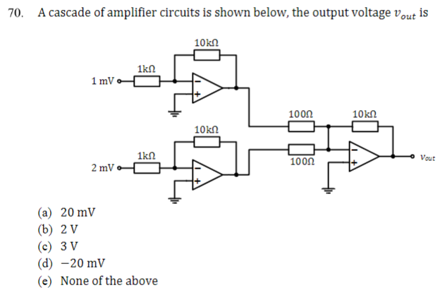 Solved 70. A cascade of amplifier circuits is shown below, | Chegg.com