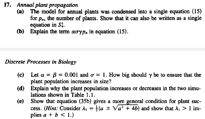 Annual plant propagation(a) ﻿The model for annual | Chegg.com
