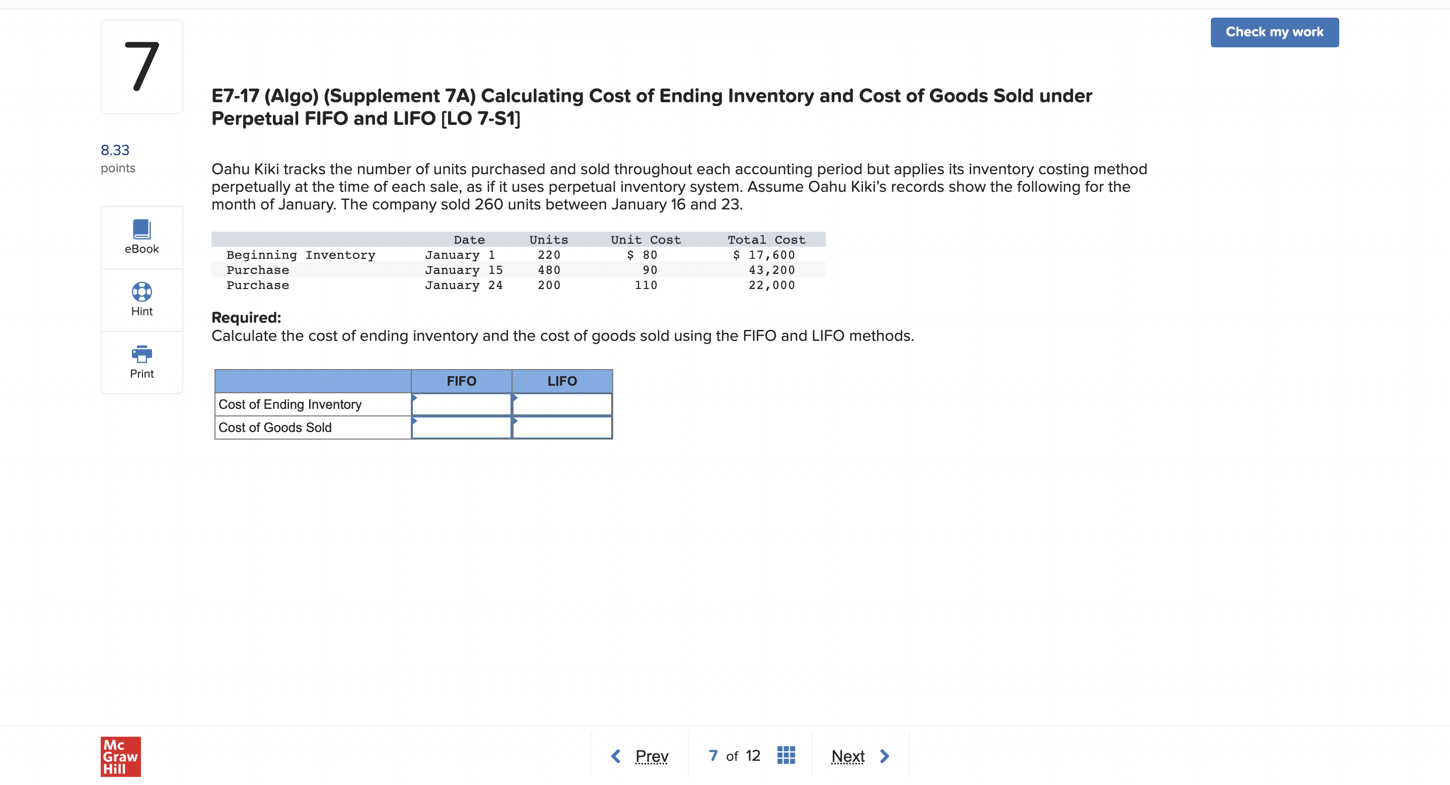 Solved E7-17 (Algo) (Supplement 7A) Calculating Cost of | Chegg.com