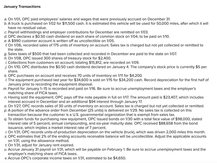 Solved Prepare all January journal entries and adjusting | Chegg.com