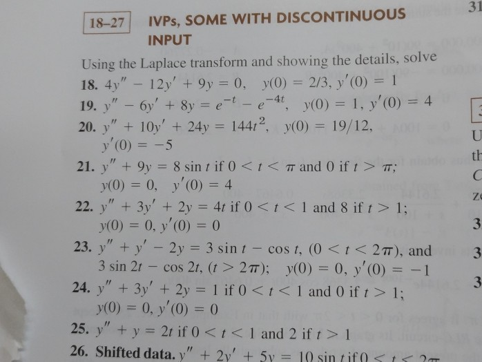Solved 18-27 IVPs, SOME WITH DISCONTINUoUS INPUT Using the | Chegg.com