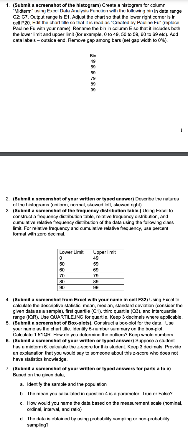 Solved 1. (Submit a screenshot of the histogram) Create a | Chegg.com